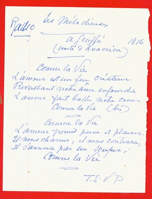 AC24-CHANSON-MANUSCRITE-YVETTE GILBERT-CHANTEUSE-[LES MÉLODIEUSES]-1816 ...