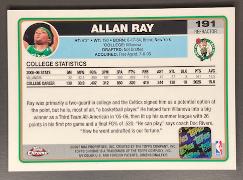 ALLAN RAY 2006-07 TOPPS CHROME REFRACTOR BLACK ROOKIE AUTO | eBay
