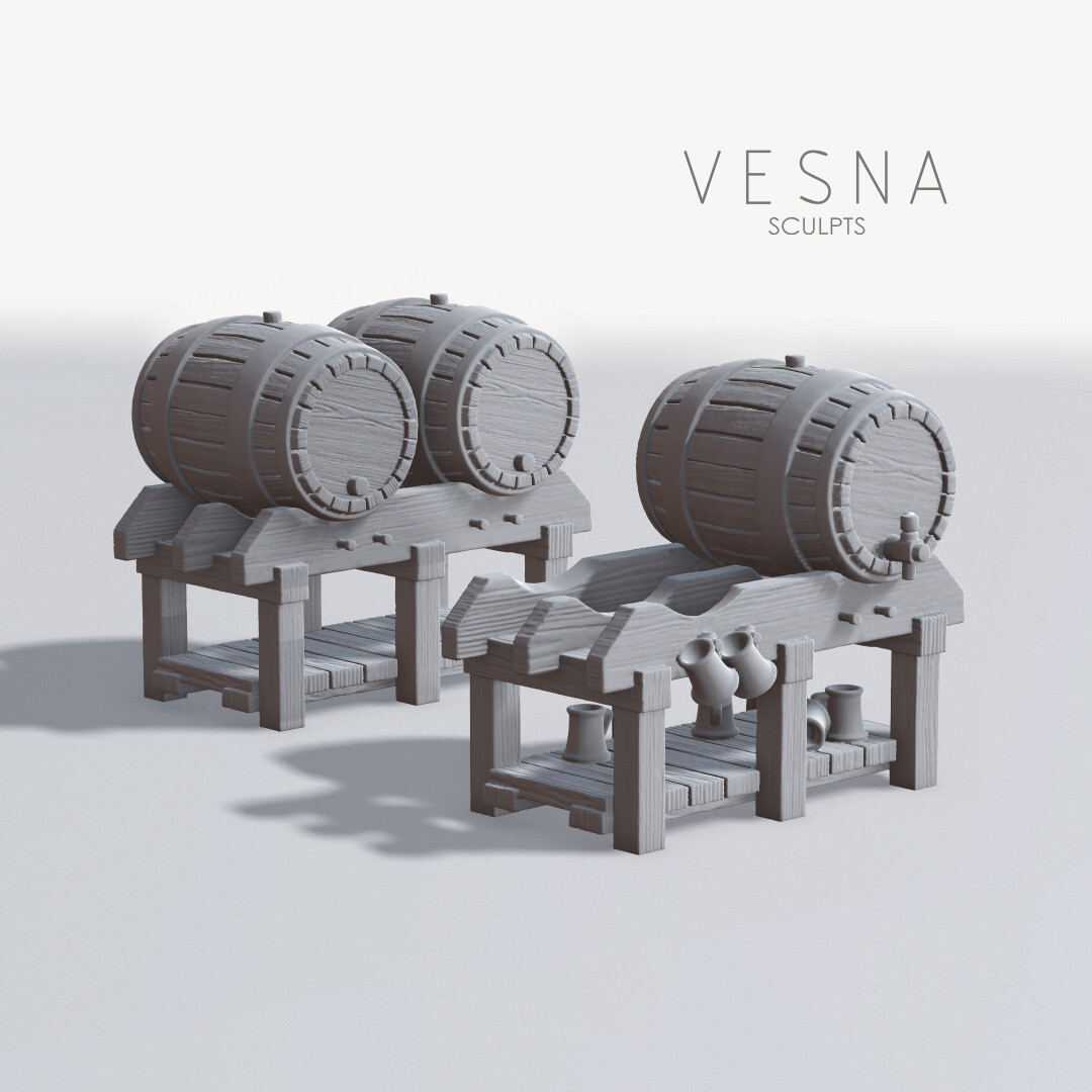 Tabletop Scatter Terrain Gelände Bierfässer + Ständer HDR,DND,AOS ...