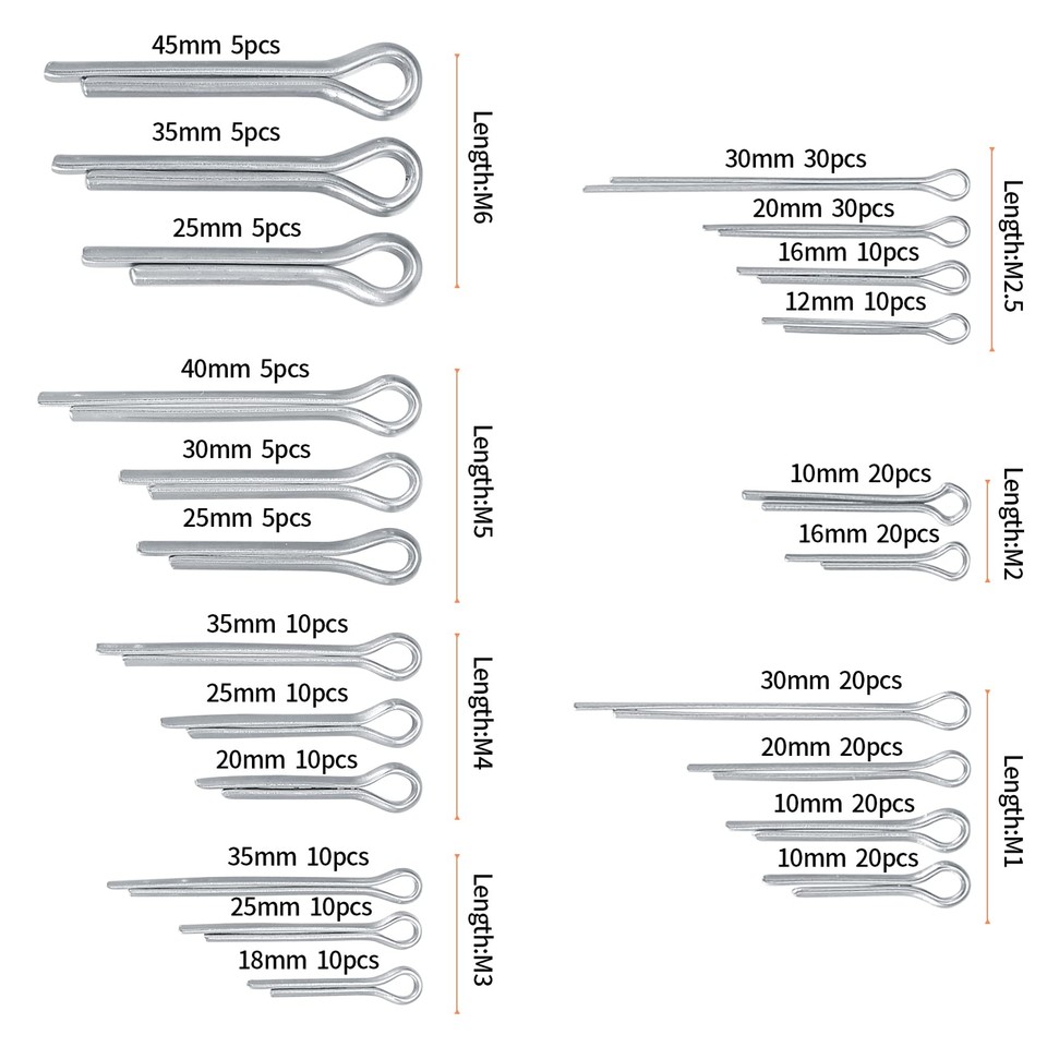 290 Pcs Stainless Steel Cotter Pins Set 24 Sizes Cotter Pin Clip Key ...