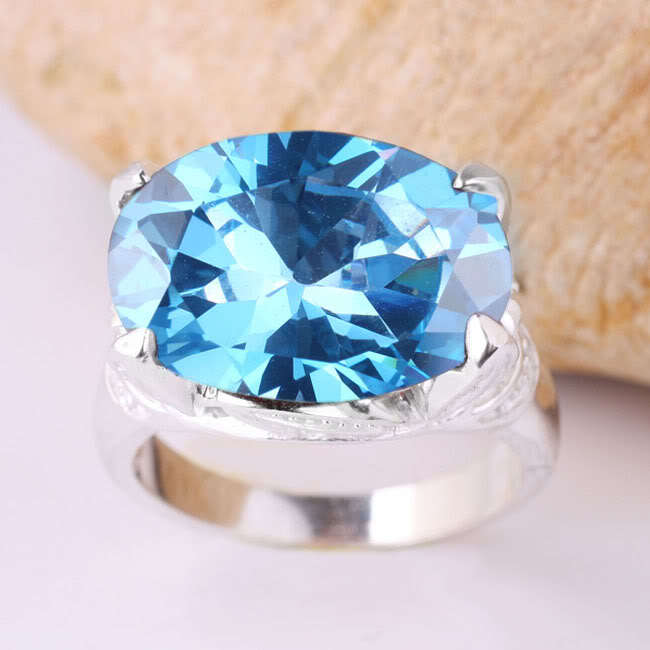 Big Oval Stone Lady .925 Sterling Silver Ring Birthday Gift Size 6 to 9 ...