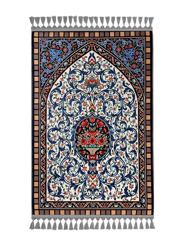 Prayer Rug – Floral Mihrab Design with Blue and Red Details, Islamic ...
