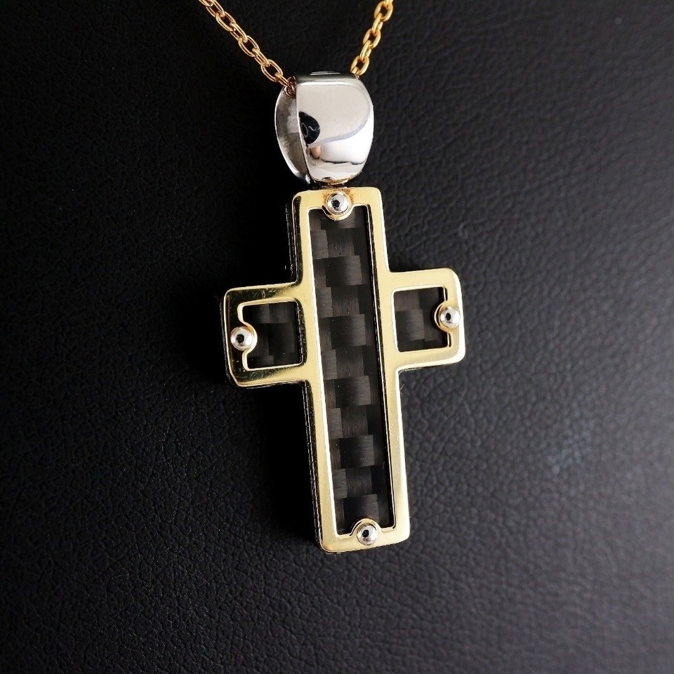 Chimento Carbon 18k Yellow Gold Cross Pendant Necklace Top Charm | eBay
