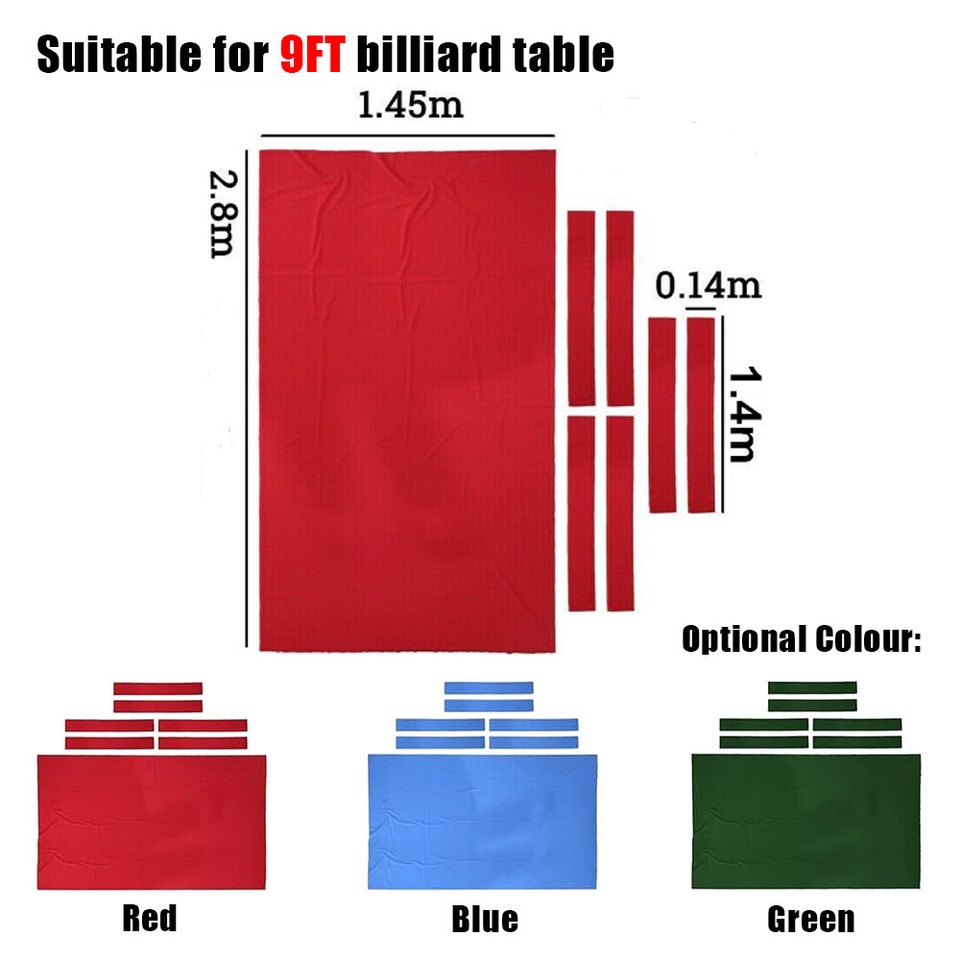 Premium 7/8/9FT Pool Table Cloth W/ Felt Strip Snooker Billiard ...