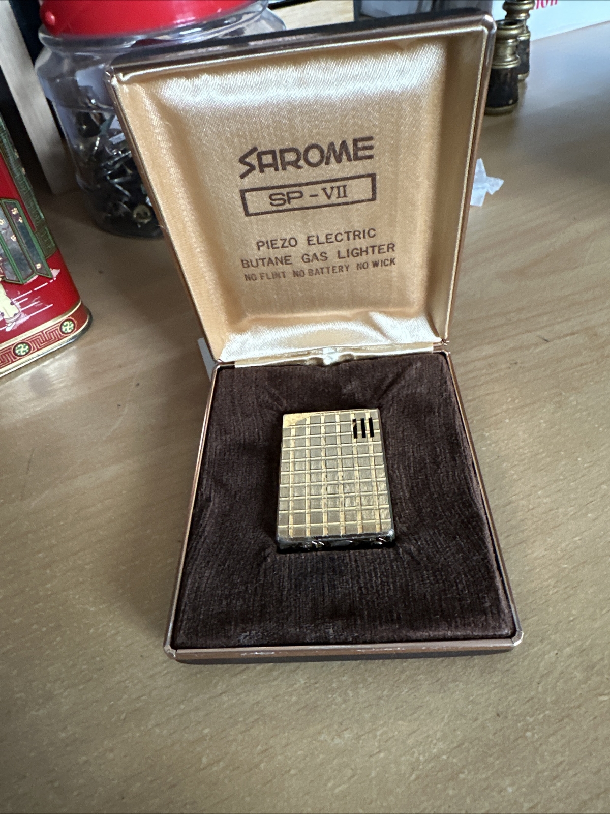 Briquet VINTAGE Sarome SP-V, Piezo, rechargeable Gaz, métal doré ...