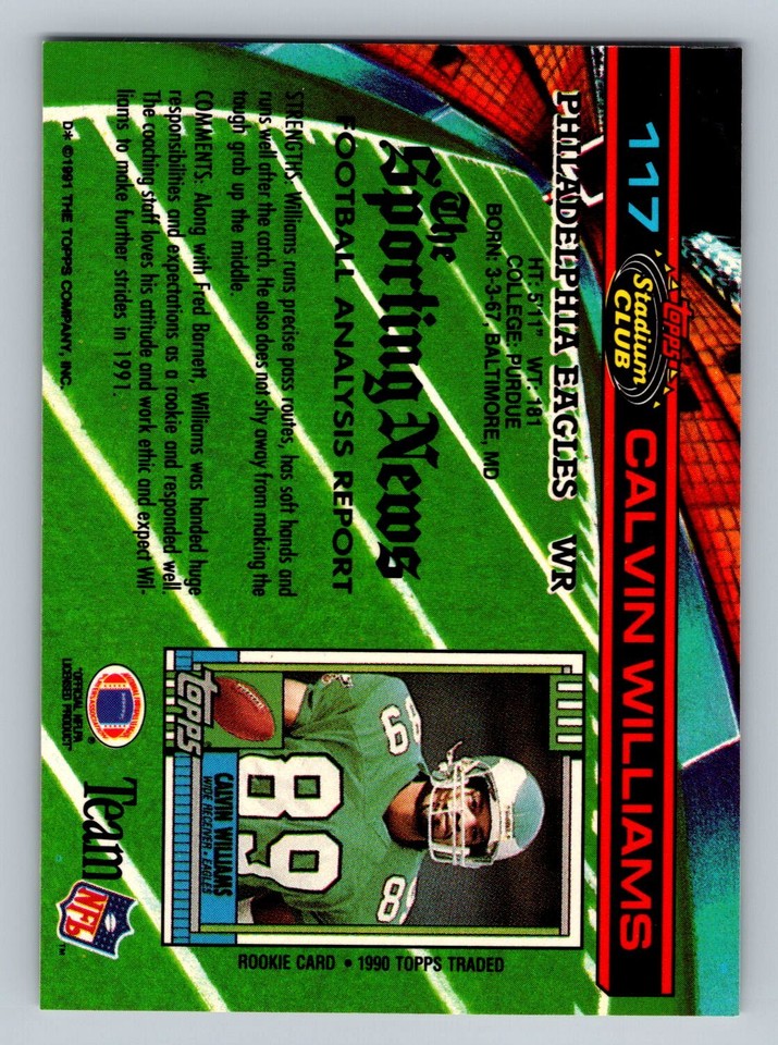 1991 Stadium Club #117 Calvin Williams Philadelphia Eagles | eBay