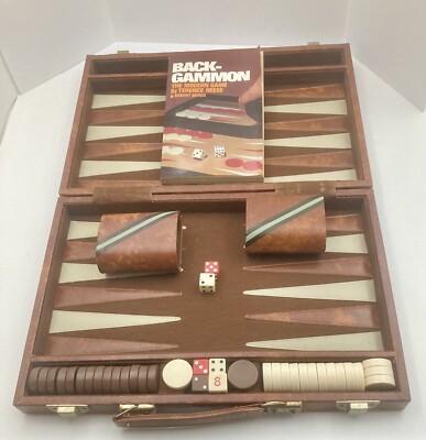 Vintage Backgammon Set Open 20x15” Folding Board Game Ivory/Brown ...