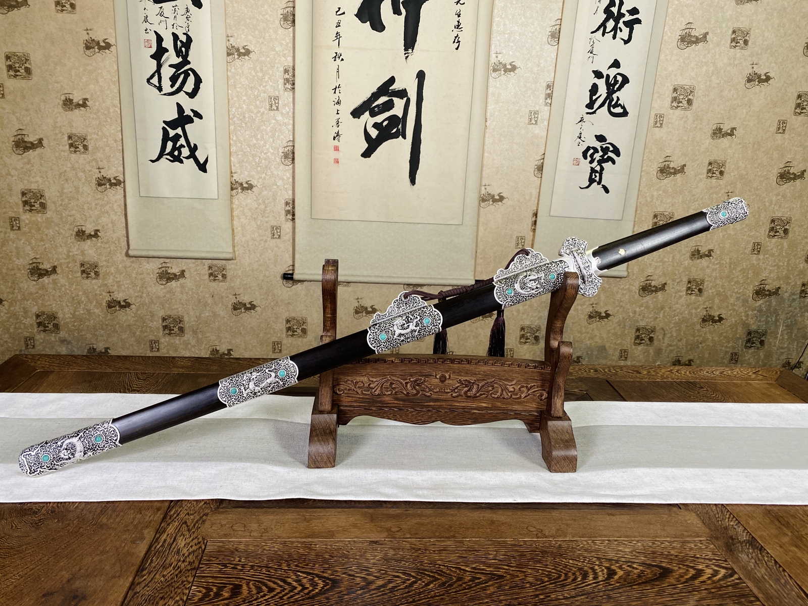 103CM Chinese Dragon Tang Dynasty Folded Steel Dao唐刀 Ebony Sharp ...