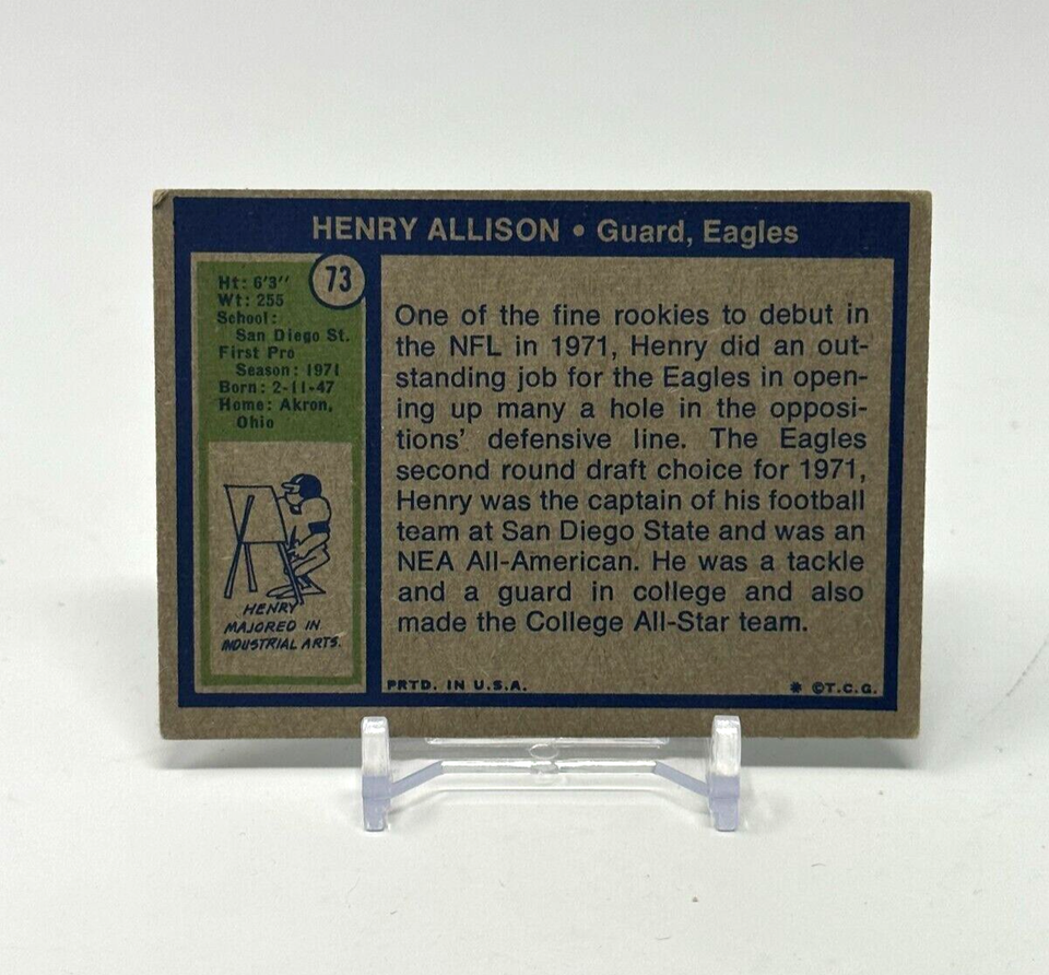 1972 Topps Football Henry Allison Card #73 | eBay