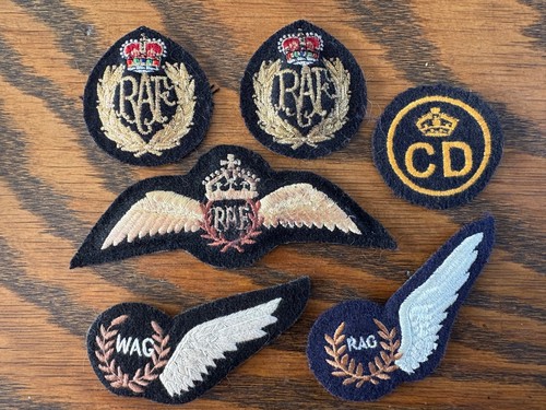 RAF emblems badges etc x 6, padded, gold embroidered , various ages and ...