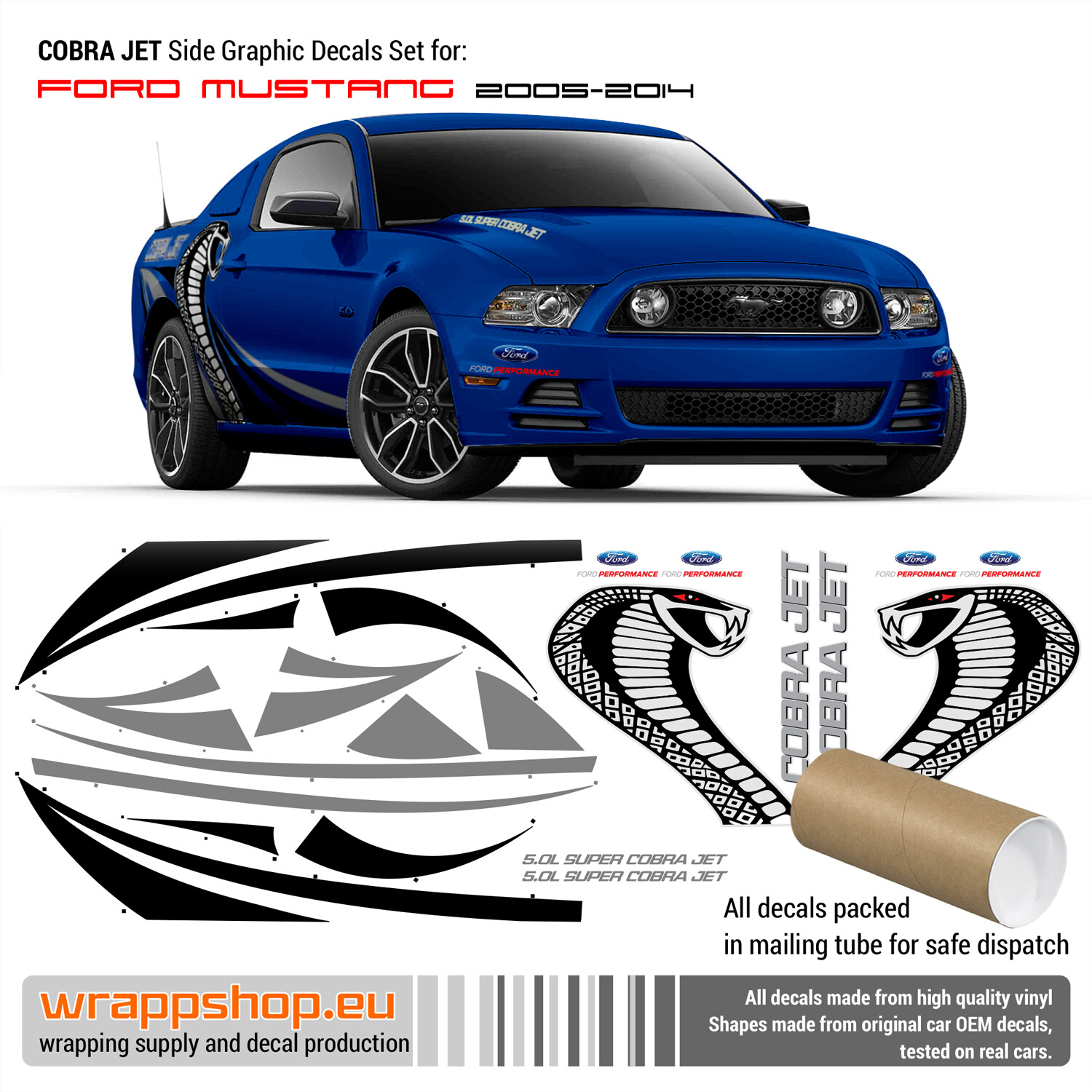 COBRA JET Side Graphic Decals Metallic Set for Ford Mustang 2005 - 2014 ...
