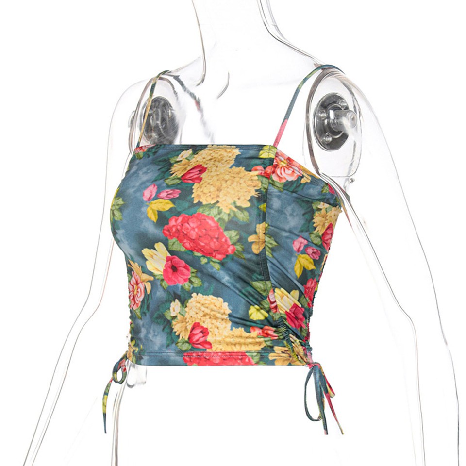 Y2k Bandage Halter Cop Top Women Floral Print Backless Camis Sleeveles ...