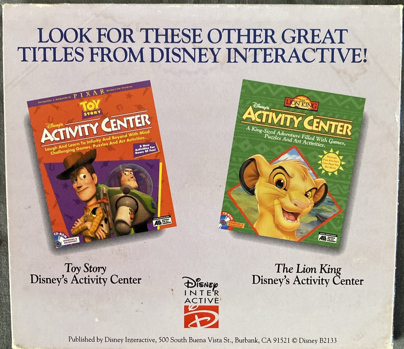 Aladdin Activity Center PC CD-ROM Windows Disney Interactive Disc ...