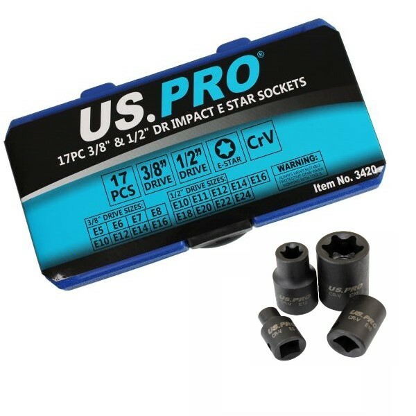 US PRO Impact E Torx Sockets Socket Set 3/8 1/2 Dr E5-E24 Female Torx ...
