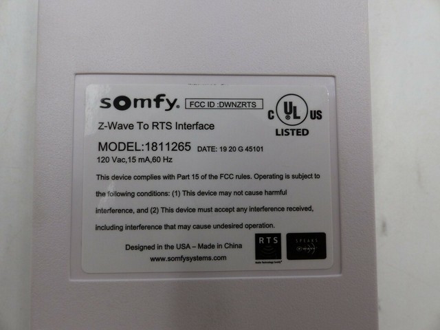 Somfy ZRTSI RTS 16 Channel Z-Wave to RTS Plug-in Interface Wall Module ...