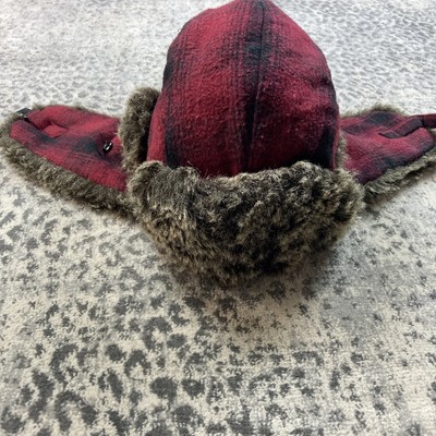 Red Plaid Yukon Charlies Trapper Hunting Hat Men’s Size M/L Ear Flap ...