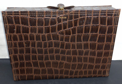 Vintage Hickok Jewelry Box Brown Faux Alligator Leather Skin Storage ...