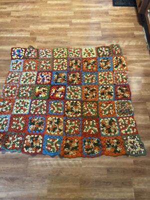 Handmade Crochet Blue Multicolor Granny Square Afghan Throw Blanket ...