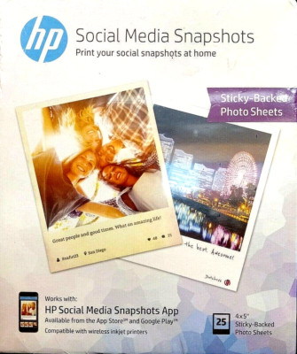 HP Social Media Photo Paper 25 Pack Snapshots Sticky Back 4 x 5 NEW | eBay