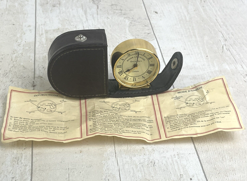 Roger Lascelles miniature travel clock in leather case with ...