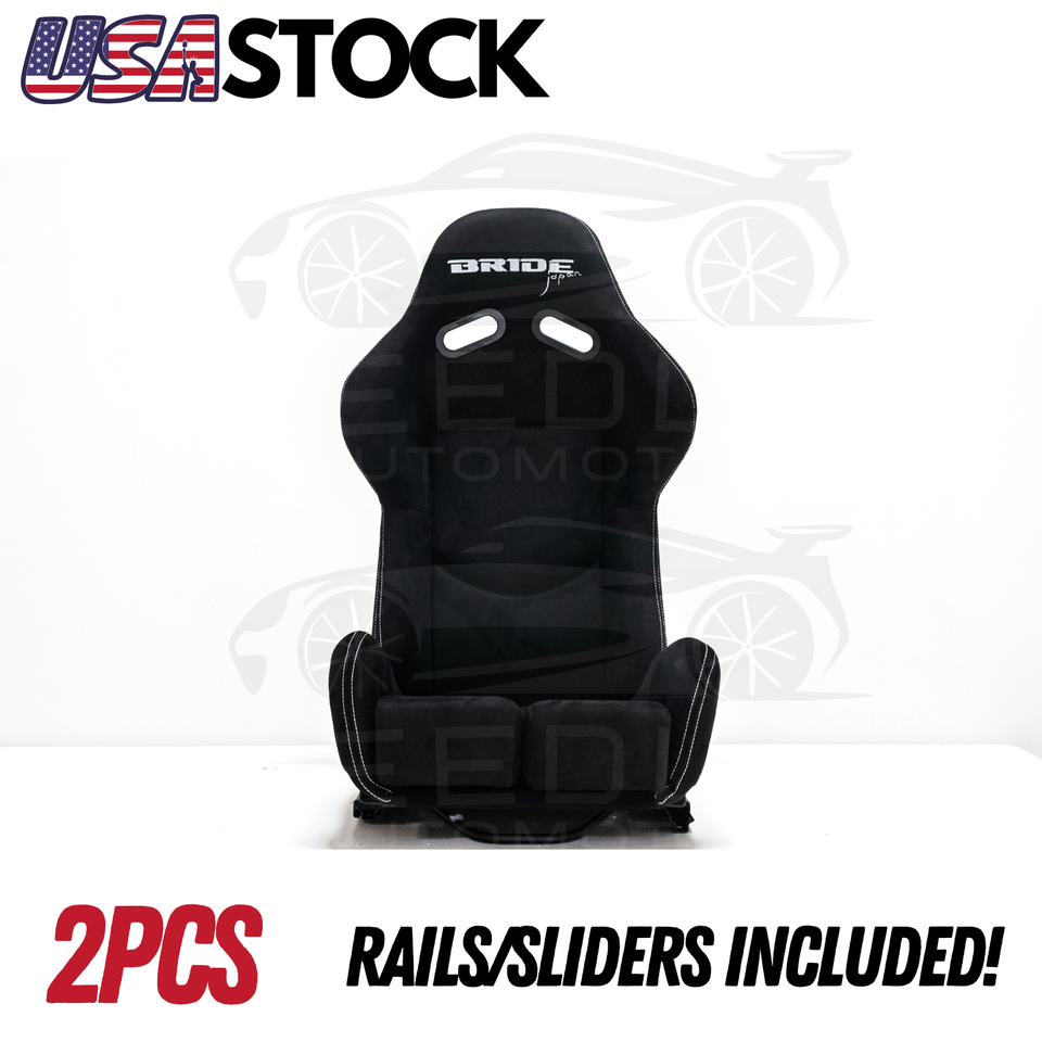 2PCS BRIDE Seats Low Max Racing Black Suede Style Seat Adjustable PAIR ...