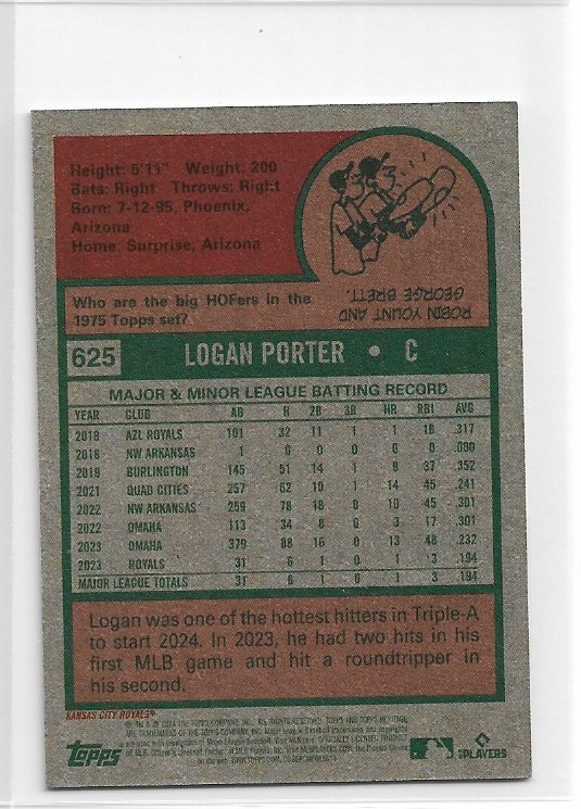 2024 Topps Heritage Logan Porter #625 MINI High Number RC Kansas City ...