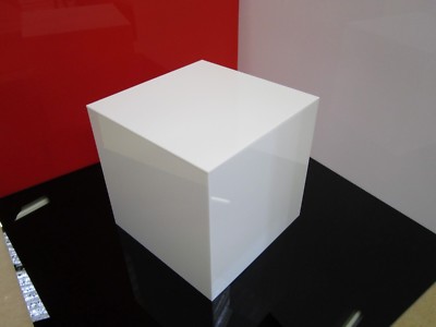 White Acrylic Display Case Cube Stand Square 5 Sided Box Tray Shop ...