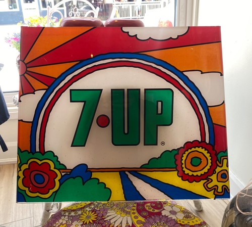 Vintage 1970s 7-Up Plexiglass Soda Machine Sign Peter Max Style Pop Art ...