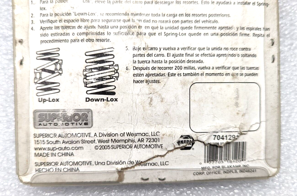 Superior Automotive 500 Two Way Spring-Lox Rear Adjustable 704-1291 NOS ...