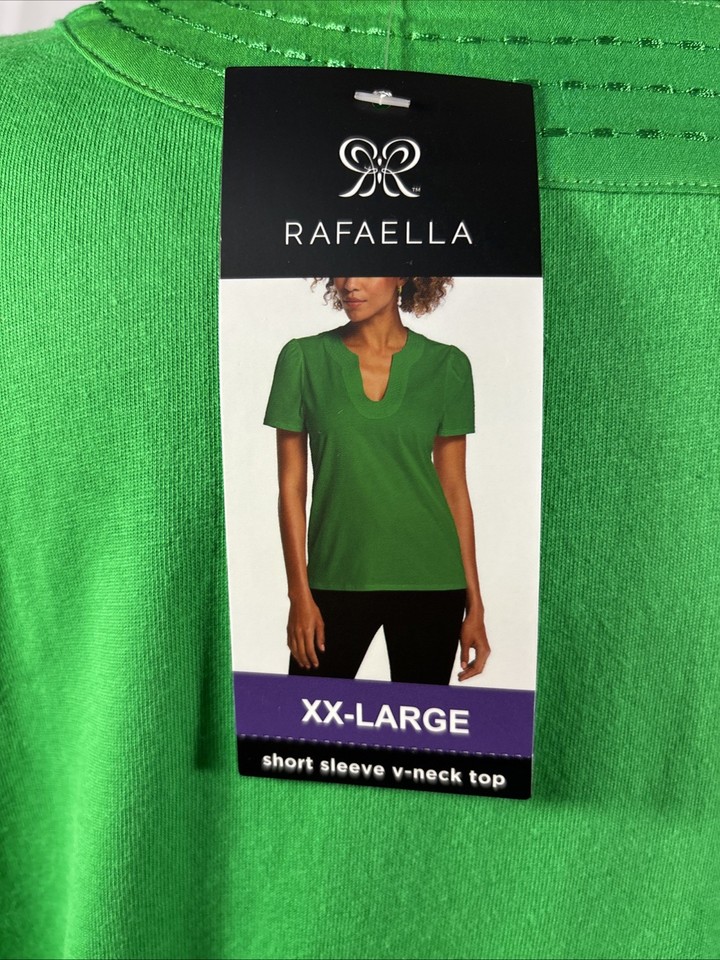 Rafaella Ladies' V-Neck Short Sleeve Top Size XXL Fern Green NEW Cotton ...