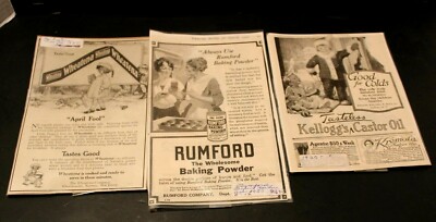 1920s Vintage ADS Rumford Baking Powder, Kellogg's Castor Oil, Wheatena ...