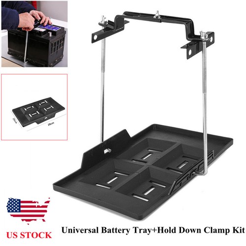 Car Storage Battery Holder Adjustable Tray+Hold Down Clamp Bracket For ...