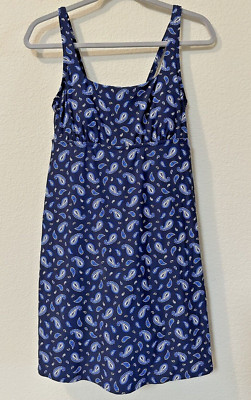 Lands End Athletic Dress Swimsuit Size 8 Pockets Shorts Blue Paisley ...