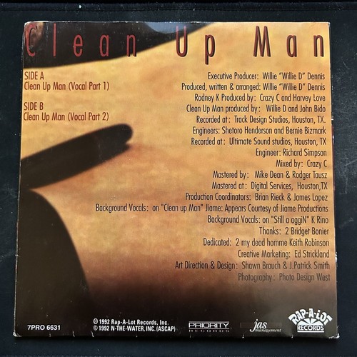 WILLIE D: Clean Up Man (Vocal Pts. 1 & 2) 7” 45 Rare RAP-A-LOT RECORDS ...