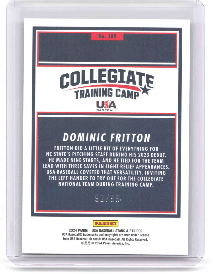 2024 Panini Stars & Stripes #189 Dominic Fritton Purple Disco #/99 | eBay