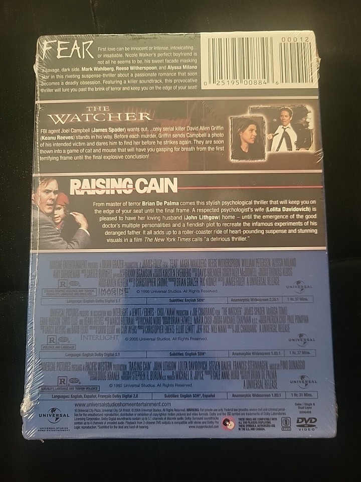 Fear/The Watcher/Rasing Cain - Triple Feature (DVD, 2007, 2-Disc Set ...