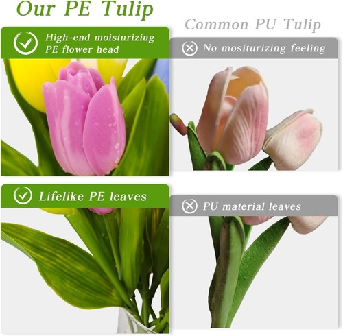 18pcs Artificial Tulips Fake Flowers Bouquet Real Touch PE Faux Tulip ...