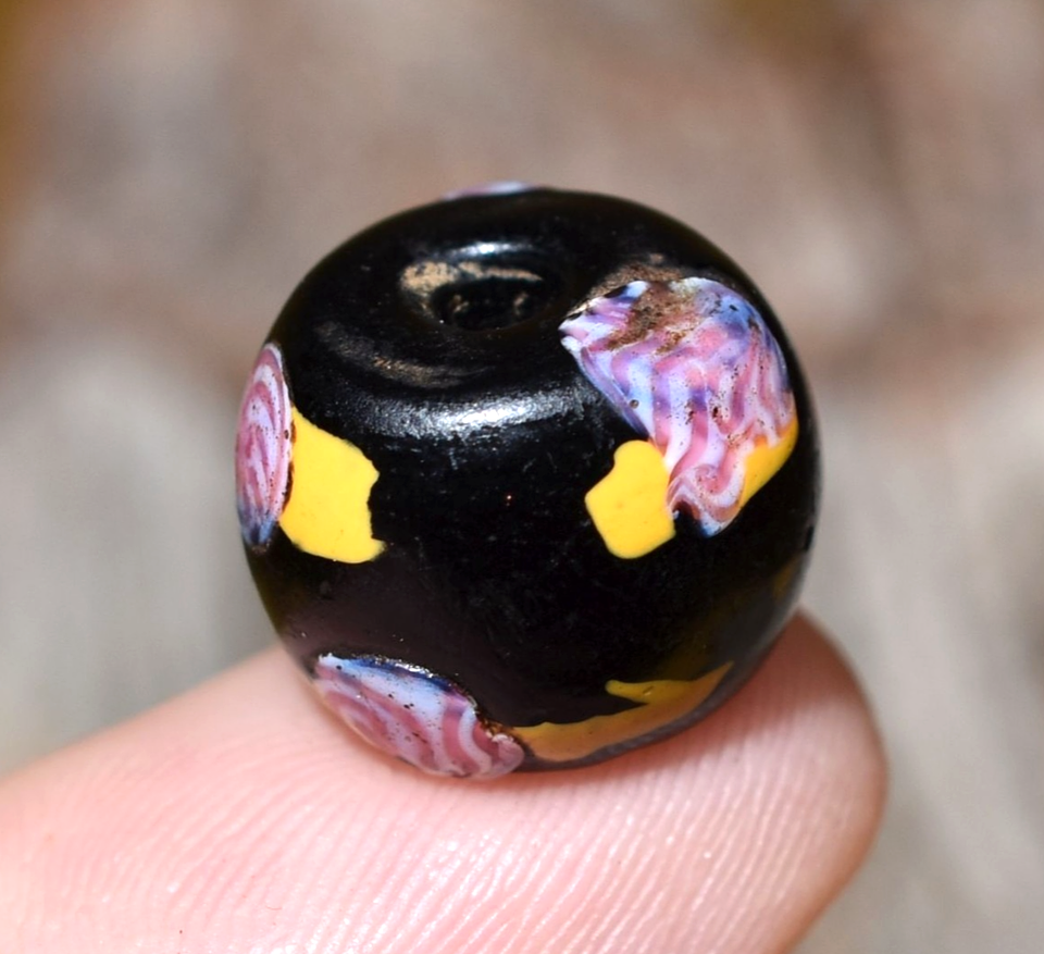 Antique Venetian Black Lampwork Italian Eye Bead W/ Yellow Stripes ...