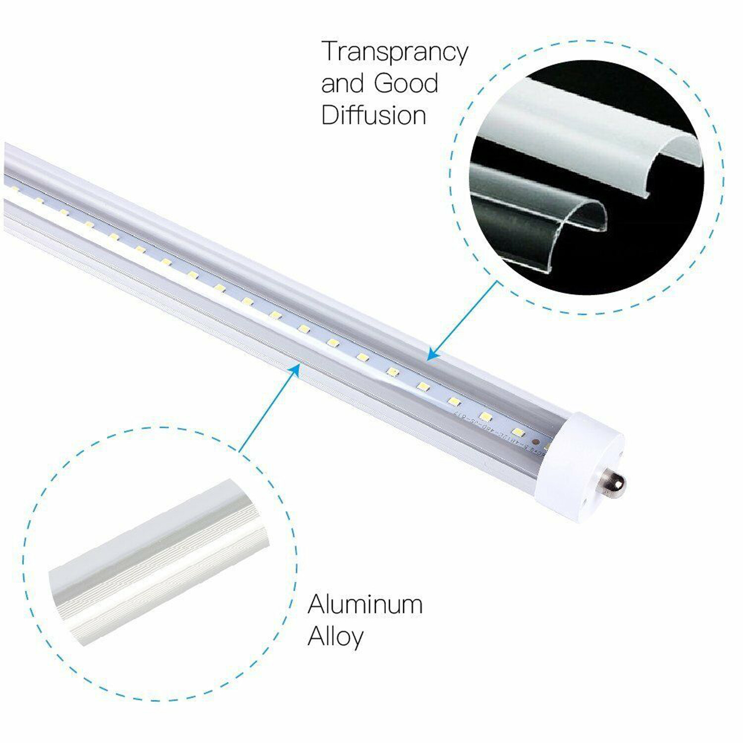 25 Pack LED 8 FT Shop Light Fixture T8 Single Pin FA8 Bulbs 45W 5000LM ...