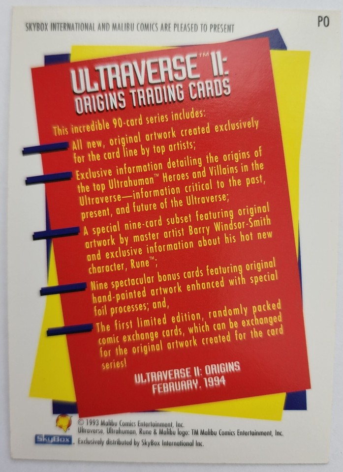 Malibu Comics Trading Card Mantra Ultraverse II 1993 Promo Skybox PO ...