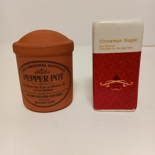 Henry Watson Pottery Suffolk Pepper Pot And Cinnamon Sugar Max Brenner ...