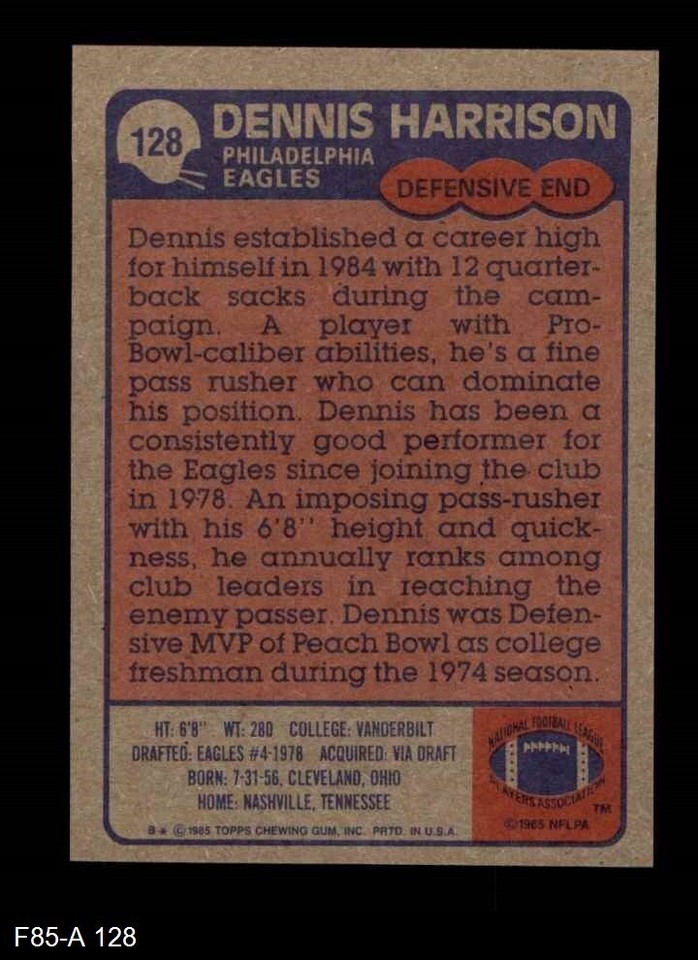 1985 Topps #128 Dennis Harrison Eagles Vanderbilt 8 - NM/MT | eBay