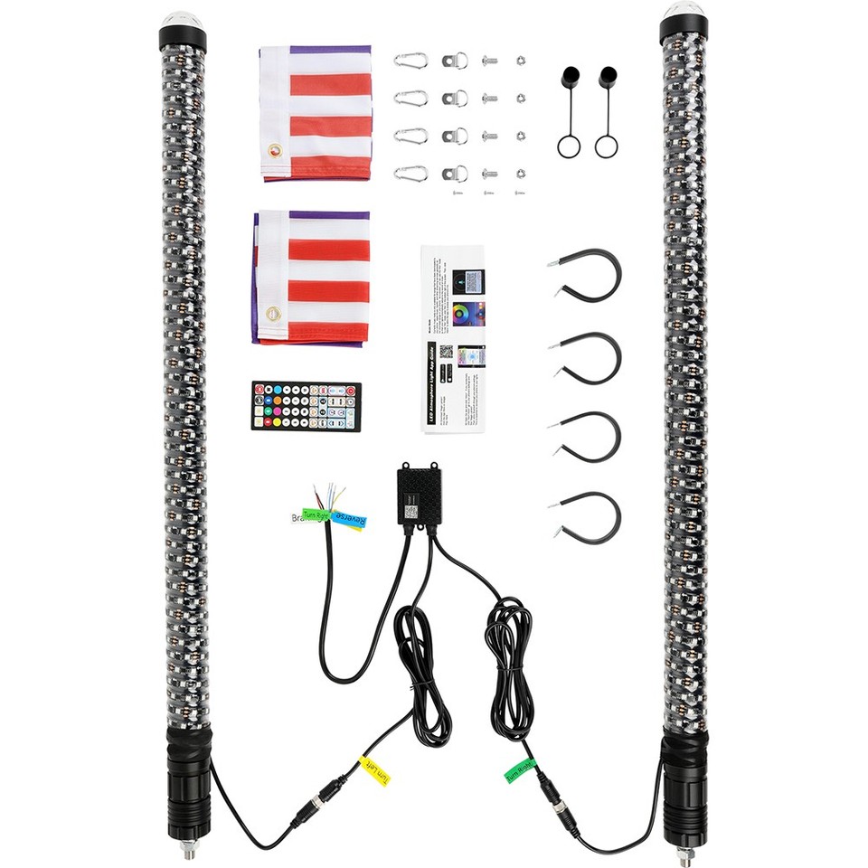 2Pcs 3FT RGB LED Fat Whip Light + Strobe Lights For Polaris RZR Can-Am ...