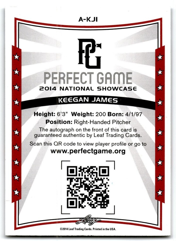 2014 Leaf Perfect Game Autographs Keegan James Auto #A-KJ1 | eBay