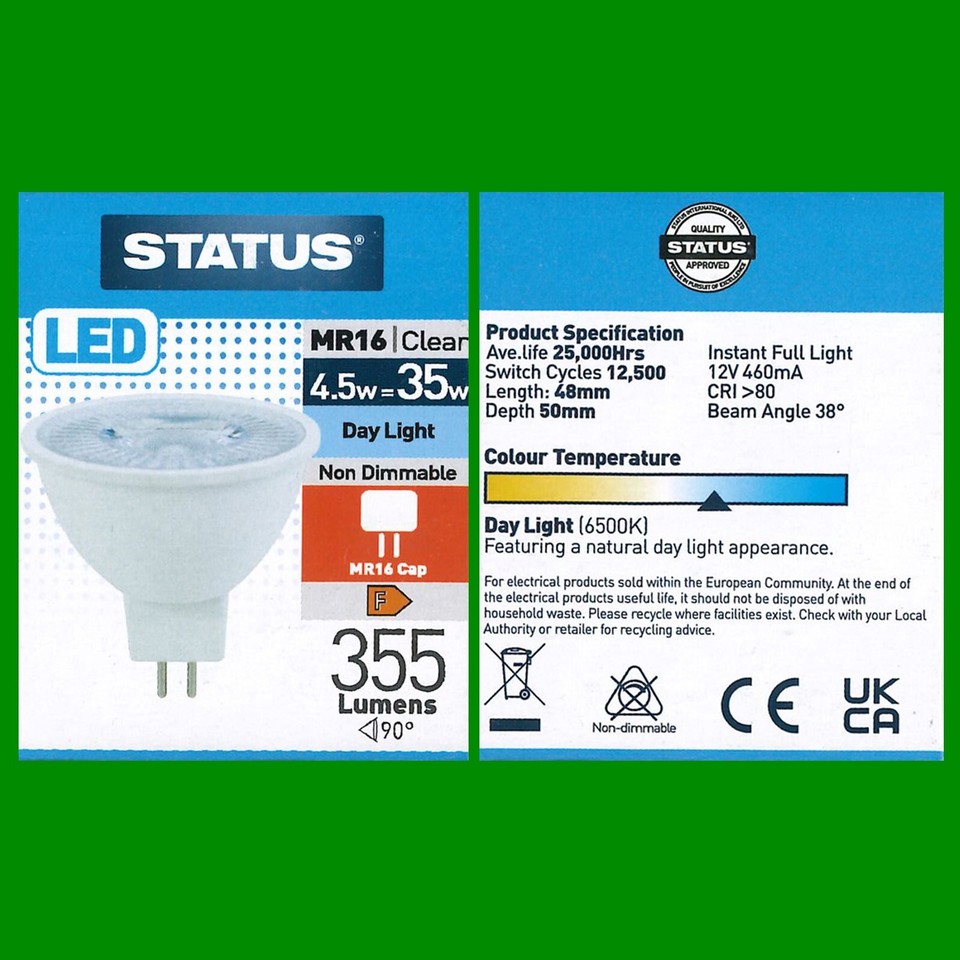 4x 4.5W (=35W) LED MR16, GU5.3, Daylight 6500K Reflector Spot Light ...