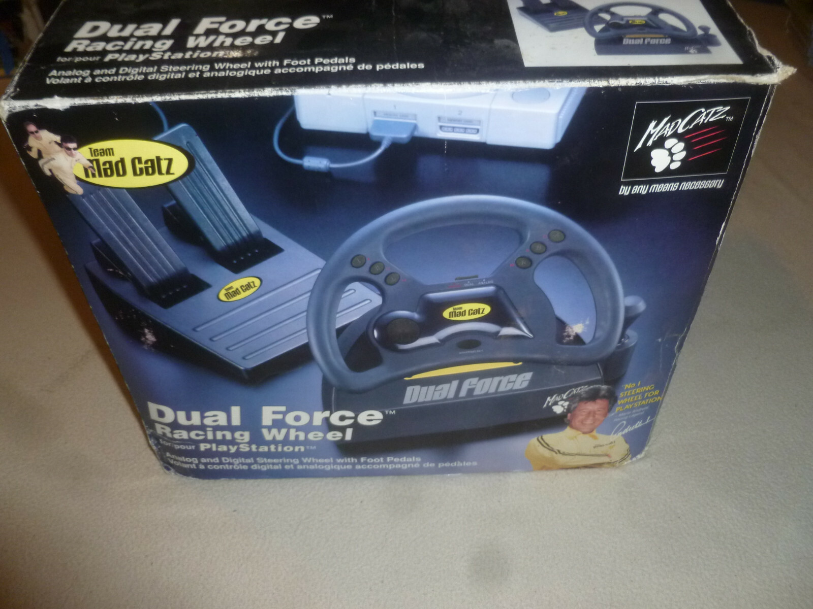 BOXED MAD CATZ DUAL FORCE RACING STEERING WHEEL & PEDALS PLAYSTATION ...