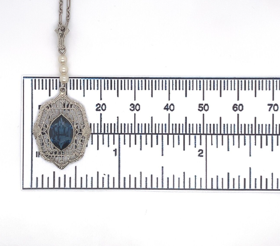 10k White Gold Filigree Art Deco Pendant with Original Paperclip Chain (#J6201) | eBay