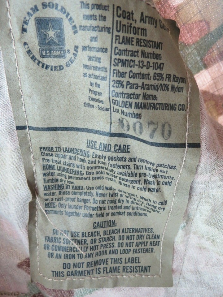 COAT & TROUSER, ARMY COMBAT UNIFORM FL RES SIZE: SM-SHORT NEW OCP ...