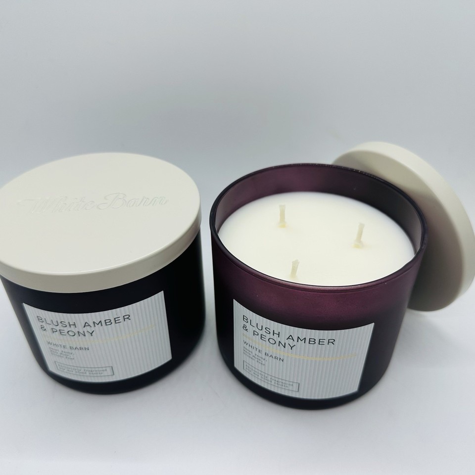 2/BATH & BODY WORKS WHITE BARN BLUSH AMBER & PEONY 3-WICK SCENTED ...