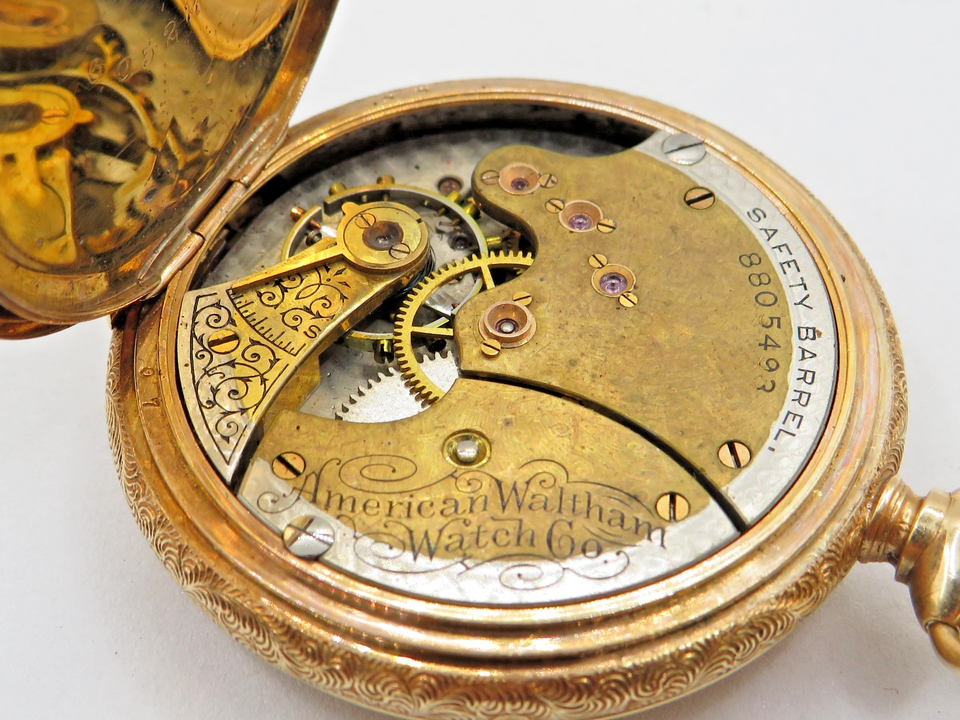 ANTIQUE MANS WALTHAM HUNTING CASE POCKET WATCH 14K TRI COLOR GOLD ...